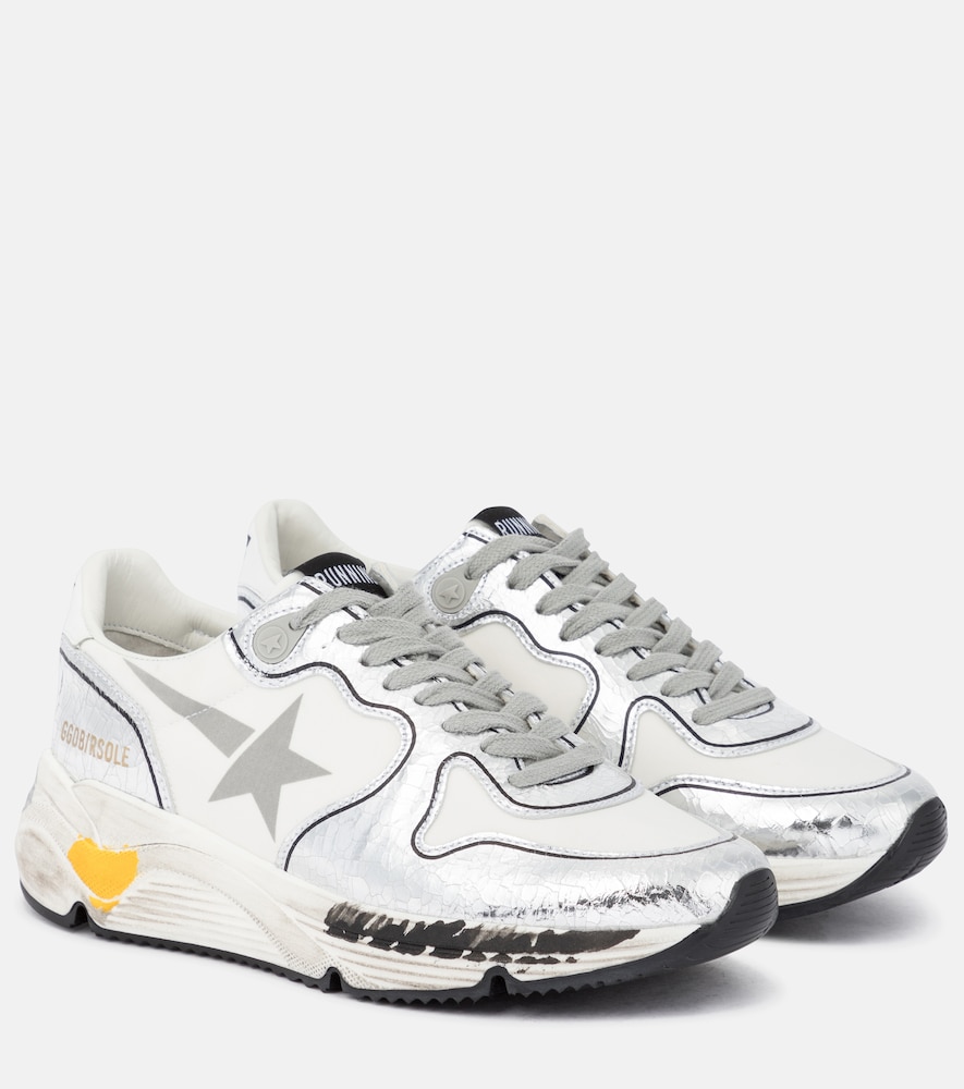 Golden Goose Running Sole Leather-trimmed Sneakers In Metallic | ModeSens