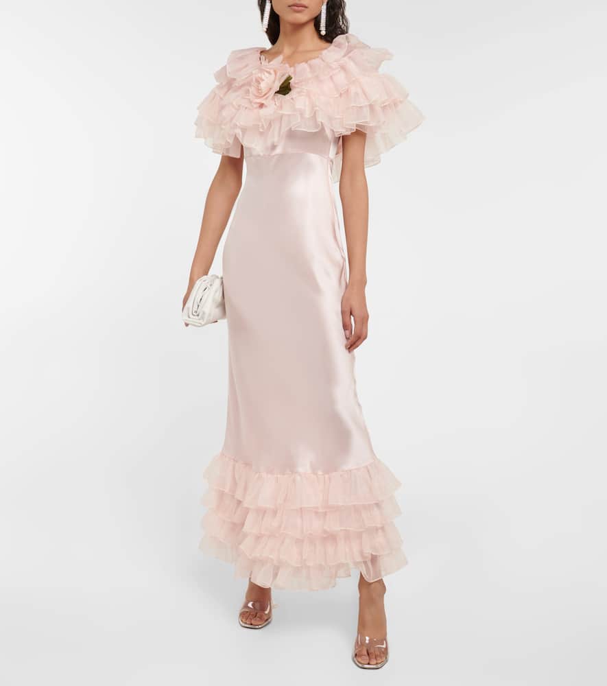 Rodarte Ruffled Silk Satin And Organza Gown In Pink | ModeSens