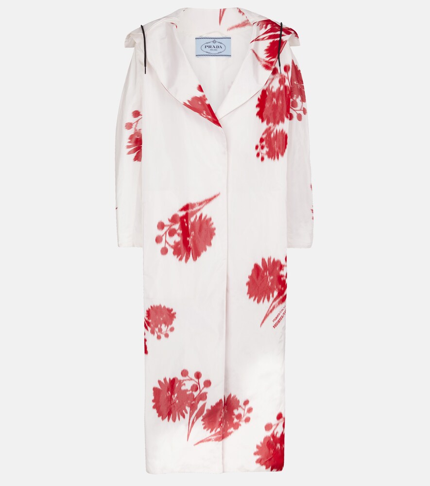 Prada Floral Silk Taffeta Coat In White | ModeSens