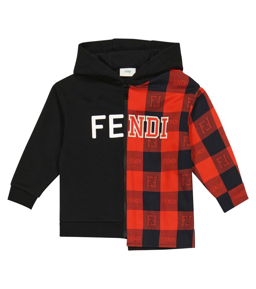 Fendi Kids' Boy's Logo Two-tone Buffalo Check Zip-up Hoodie In ...