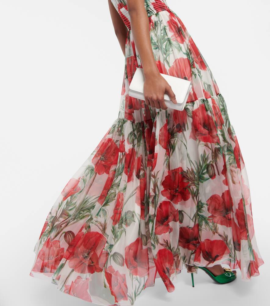Dolce & Gabbana Poppy Print Silk Chiffon Long Dress In White | ModeSens