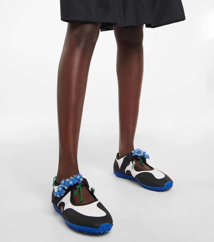 Cecilie Bahnsen Sara Embellished Technical Flats In White/bright Blue ...