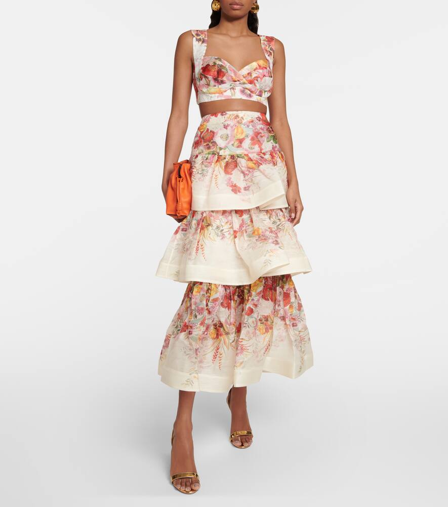 Zimmermann Wonderland Tiered Floral Print Linen And Silk Blend Midi