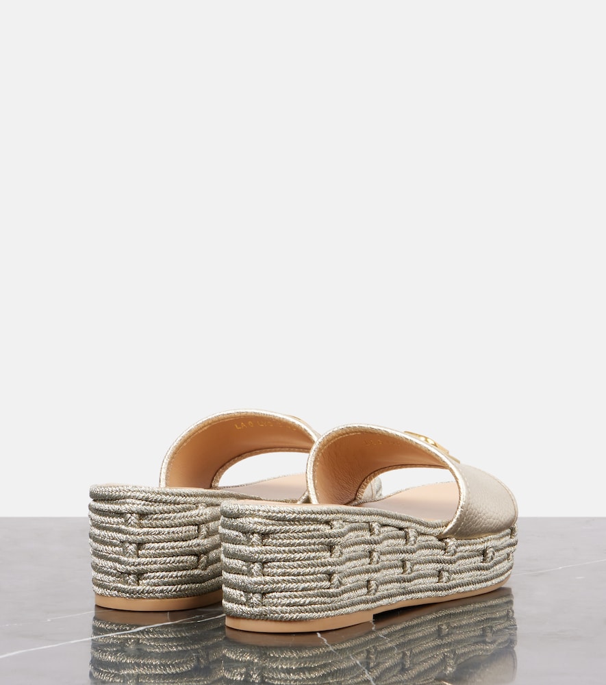 Valentino Garavani Vlogo Metallic Leather Platform Slides In Gold ...