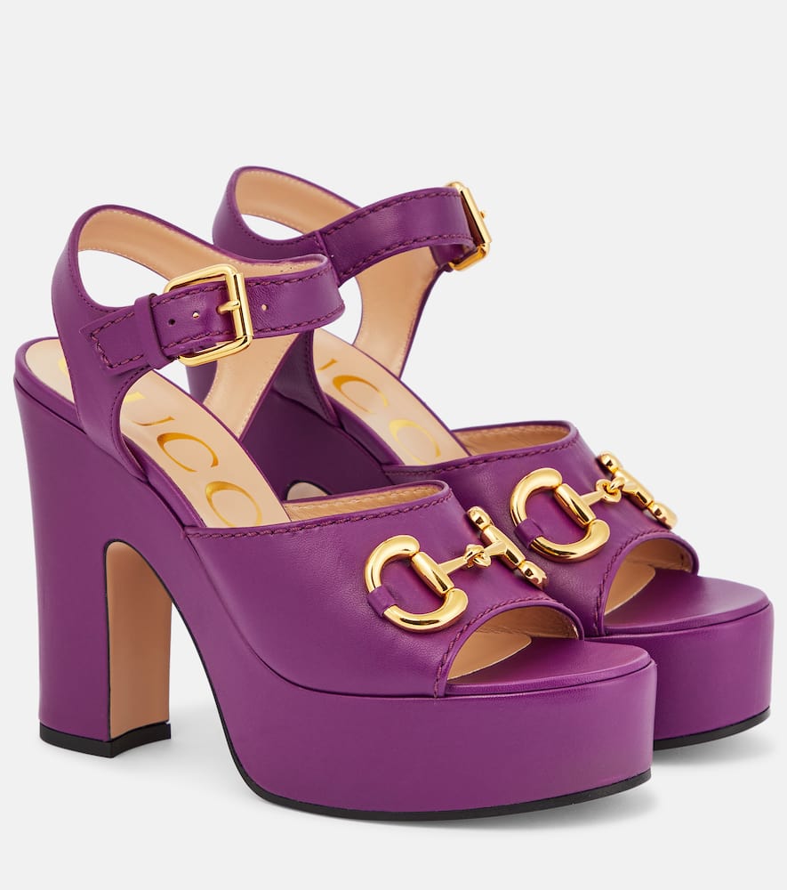 Gucci Horsebit Leather Platform Sandals In Spicy Cyclamin | ModeSens