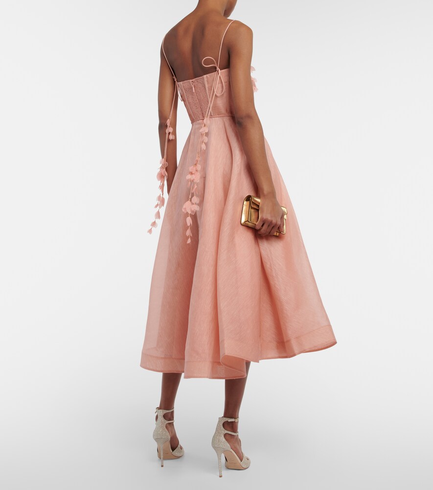 Zimmermann Wonderland Silk And Linen Midi Corset Dress In Pink | ModeSens