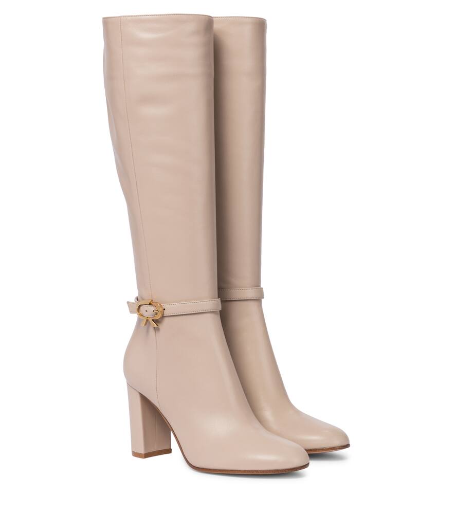 Gianvito Rossi Ribbon 85 Leather Knee High Boots In Beige Modesens