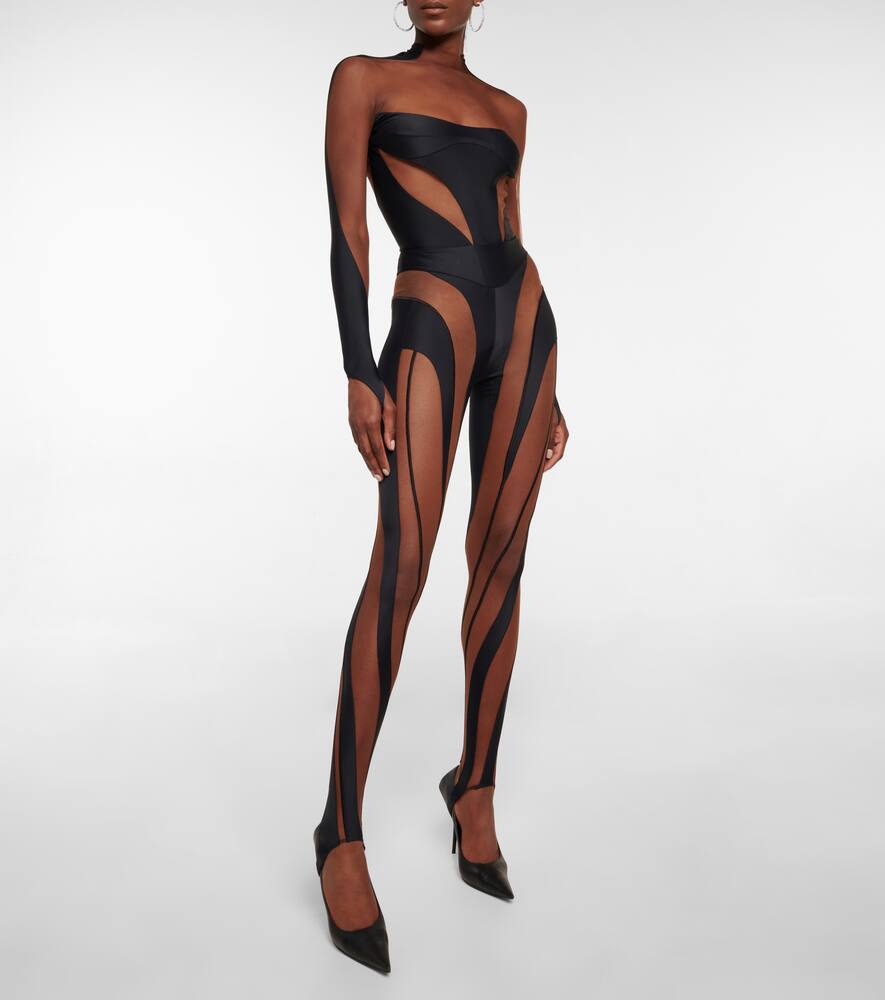 Mugler Paneled Bodysuit In Black Nude 02 Modesens