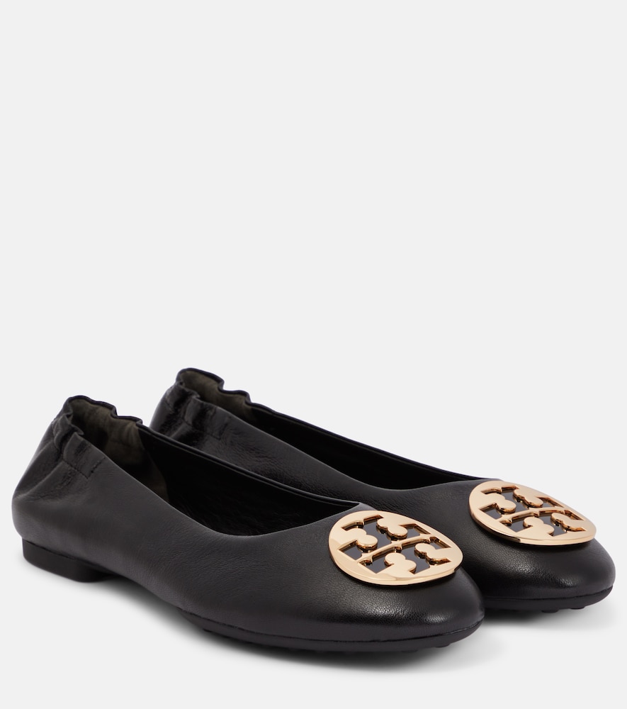 Tory Burch Minnie Leather Ballet Flats In Perfect Black / Gold | ModeSens