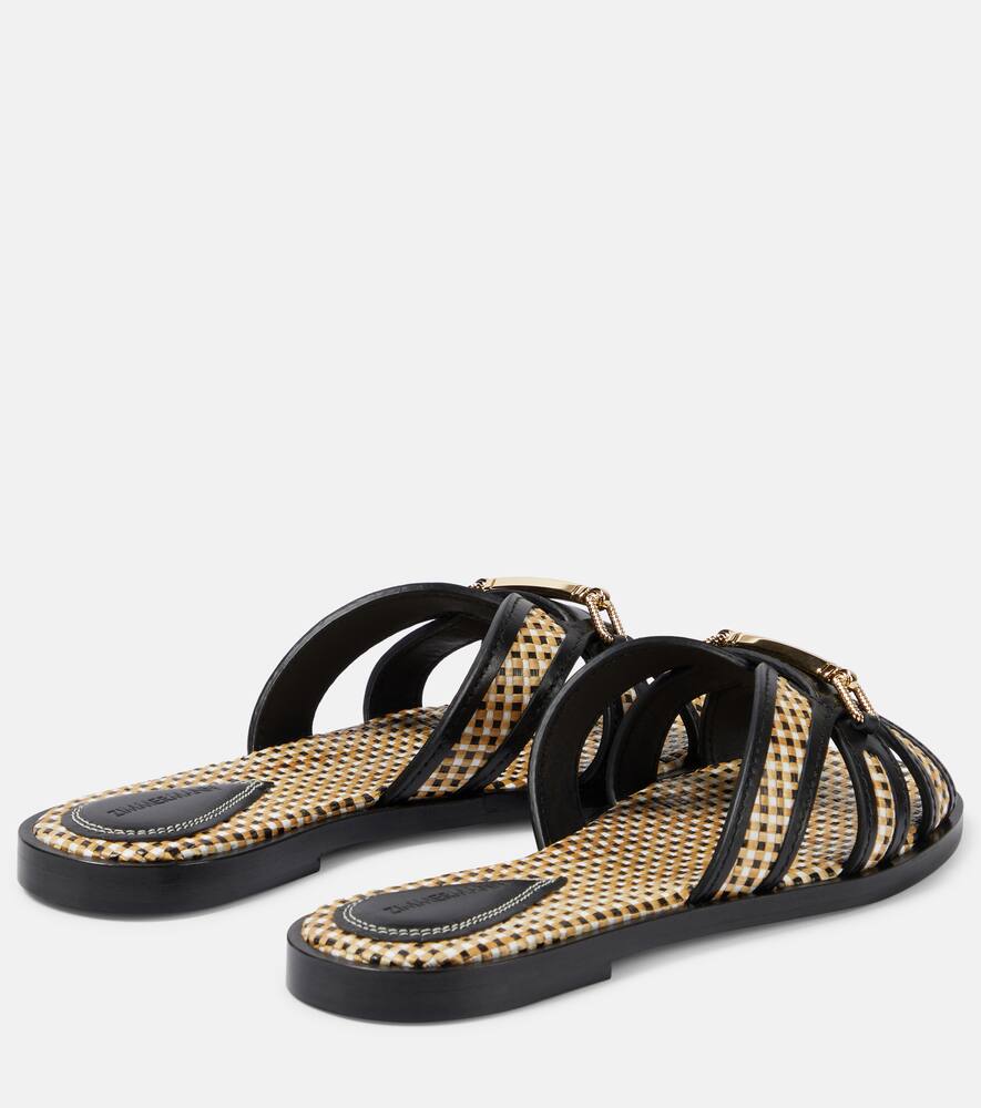 Zimmermann Prisma Leather-trimmed Raffia Slides In Black | ModeSens
