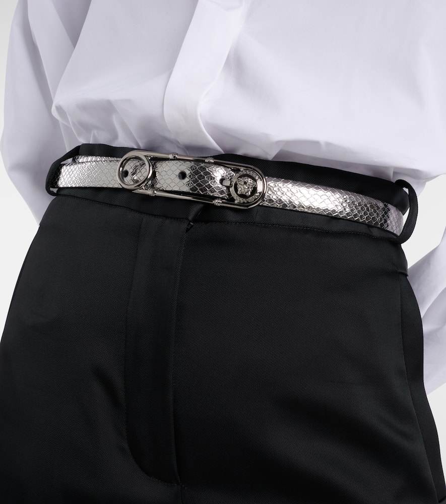 Versace Safety Pin Snake-effect Leather Belt In Anthraciteruthenium ...