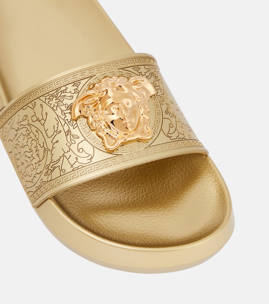 Versace Medusa Metallic Pool Slide Sandals In Gold | ModeSens