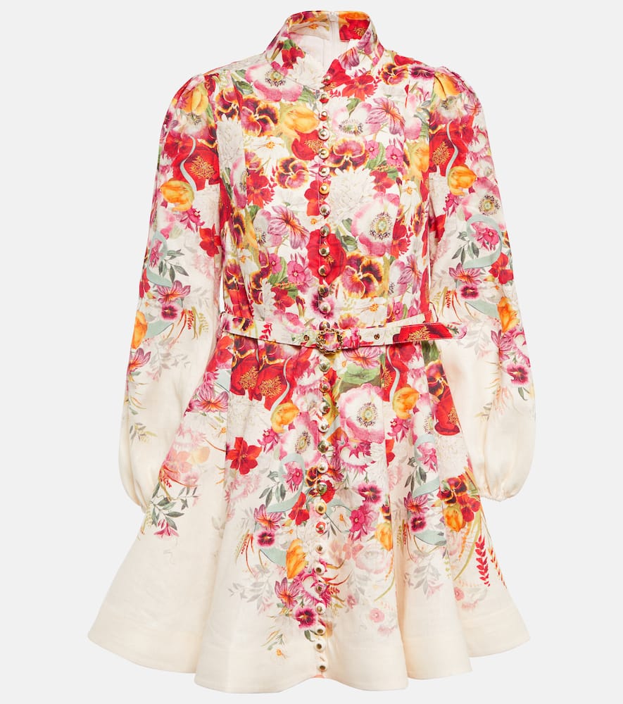 Zimmermann Wonderland Floral Linen Minidress In Elka Poppy Ivory Border