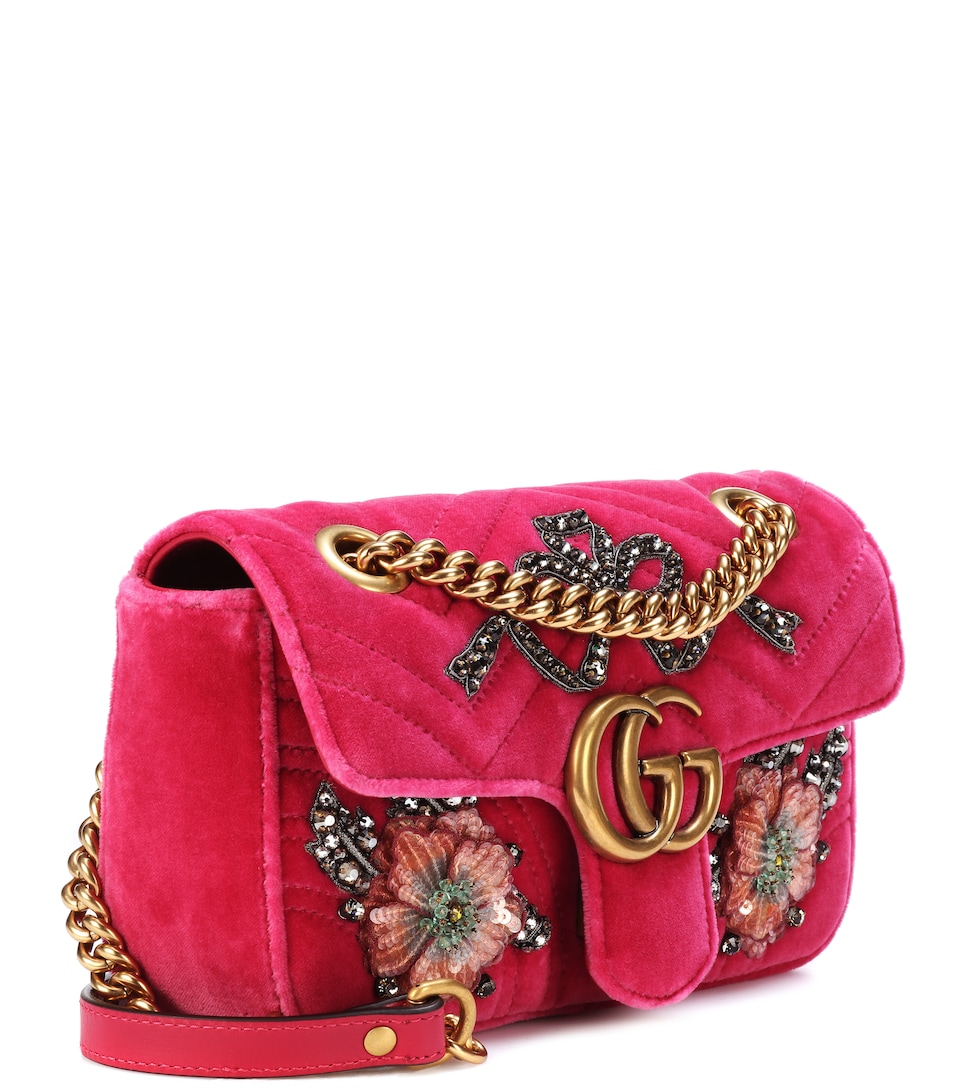 Gg Marmont Velvet Small Shoulder Bag Fuchsia | semashow.com