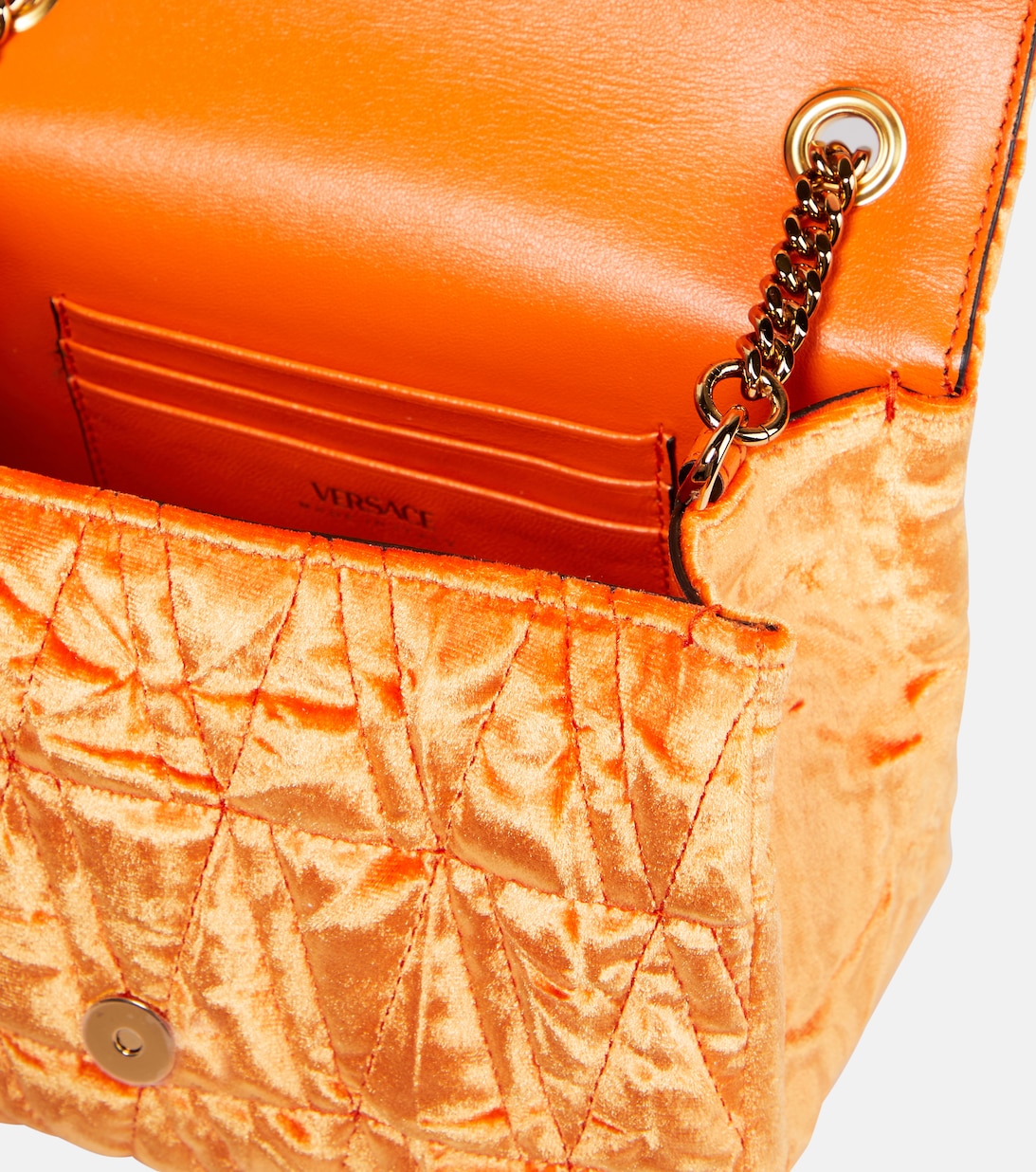 Virtus Small Velvet Shoulder Bag in Orange - Versace | Mytheresa