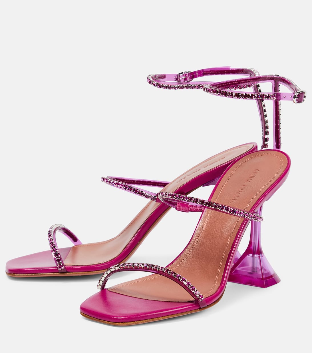 Gilda Glass Embellished Sandals in Pink - Amina Muaddi | Mytheresa
