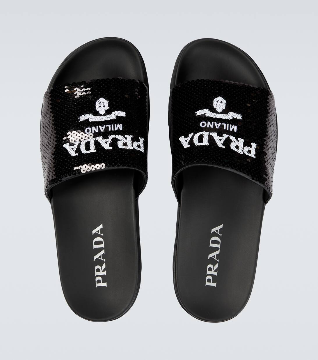 Leather Logo Slides in Black - Prada | Mytheresa