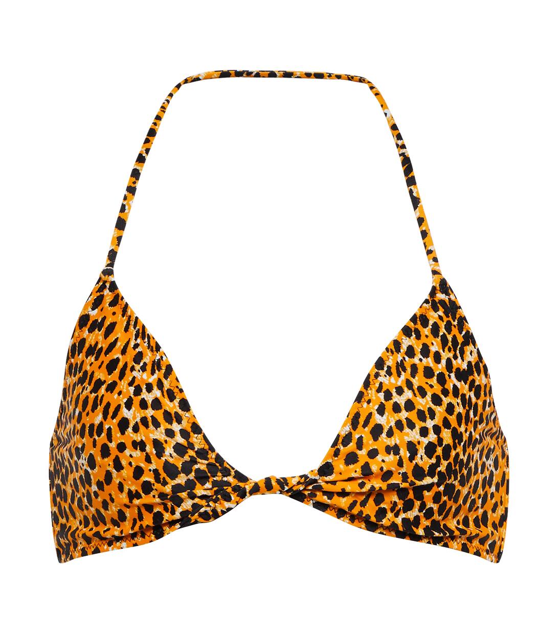 Leopard Print Halterneck Bikini Top in Neutrals - Ganni | Mytheresa