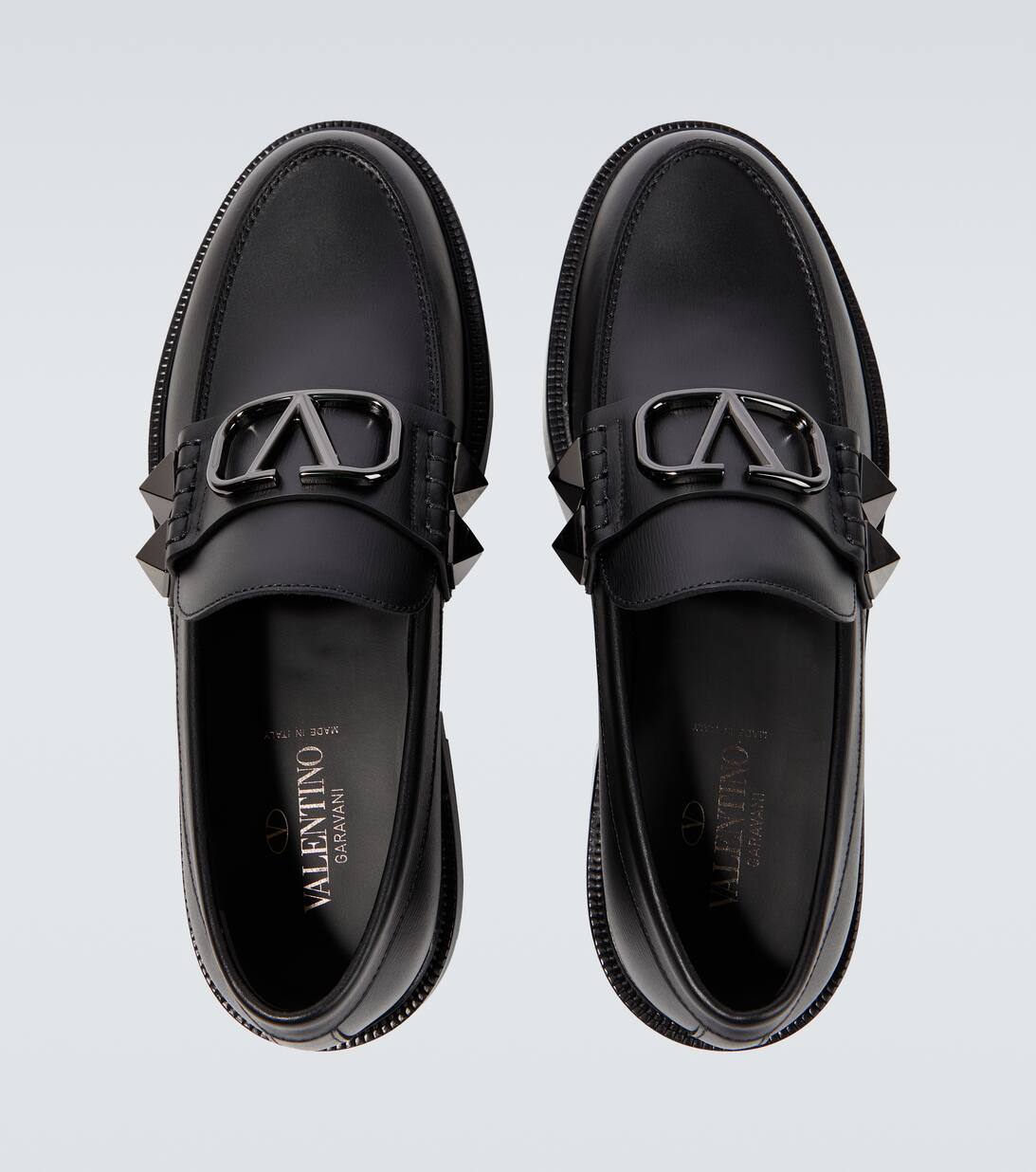 V Logo Stud Sign Leather Loafers in Black - Valentino Garavani | Mytheresa
