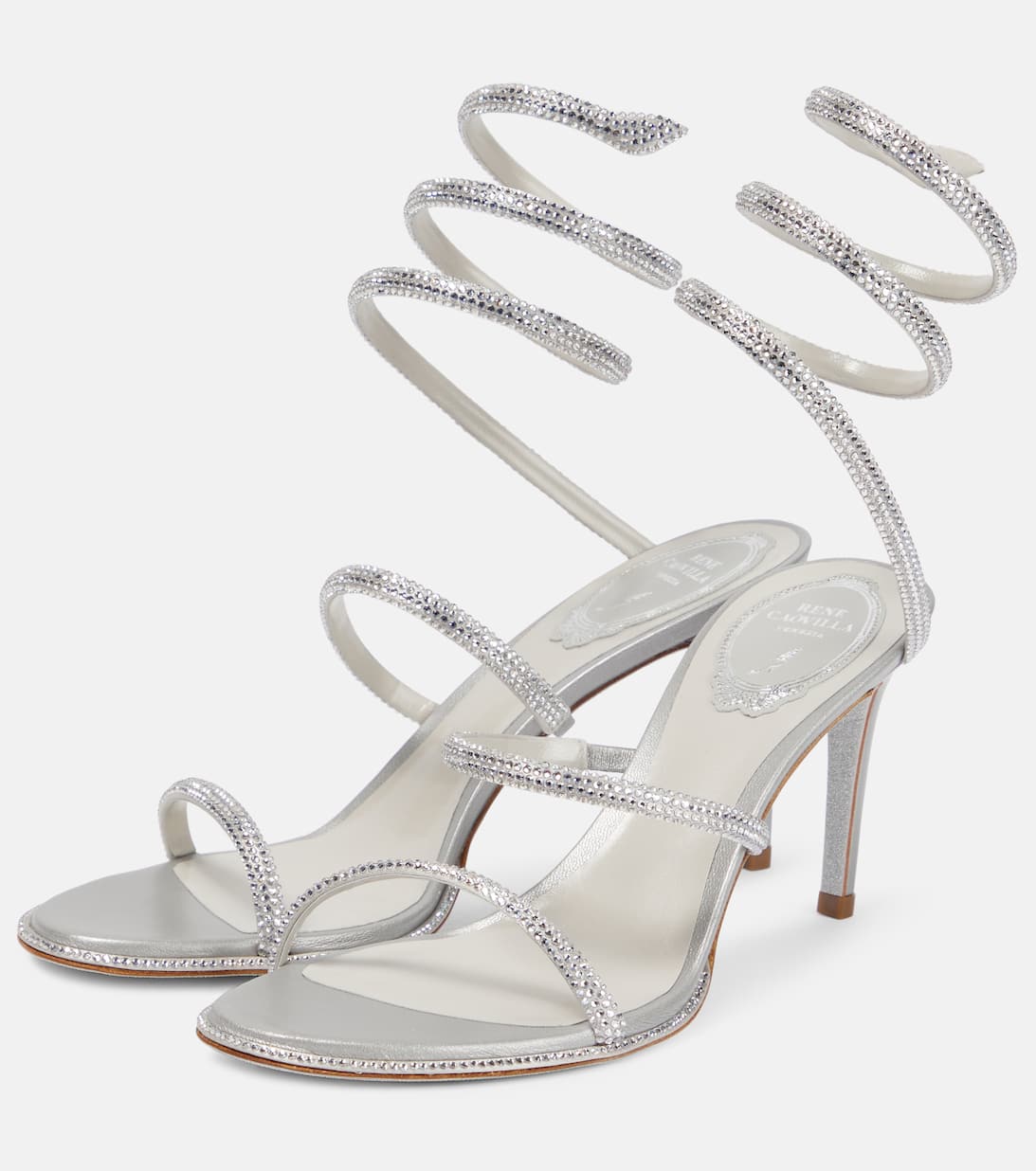 Cleo Embellished Satin Sandals in Silver - Rene Caovilla | Mytheresa