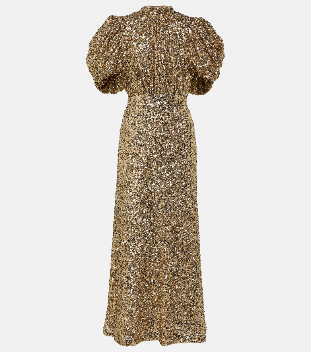 Sequined Midi Dress in Gold - Rotate Birger Christensen | Mytheresa