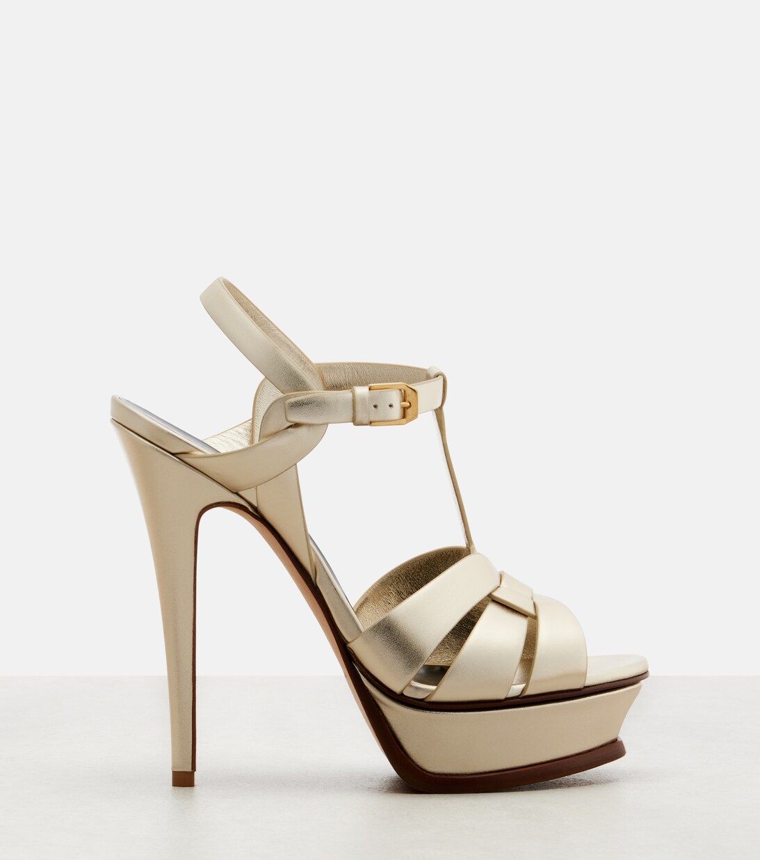 Tribute 135 Leather Platform Sandals in Silver - Saint Laurent | Mytheresa