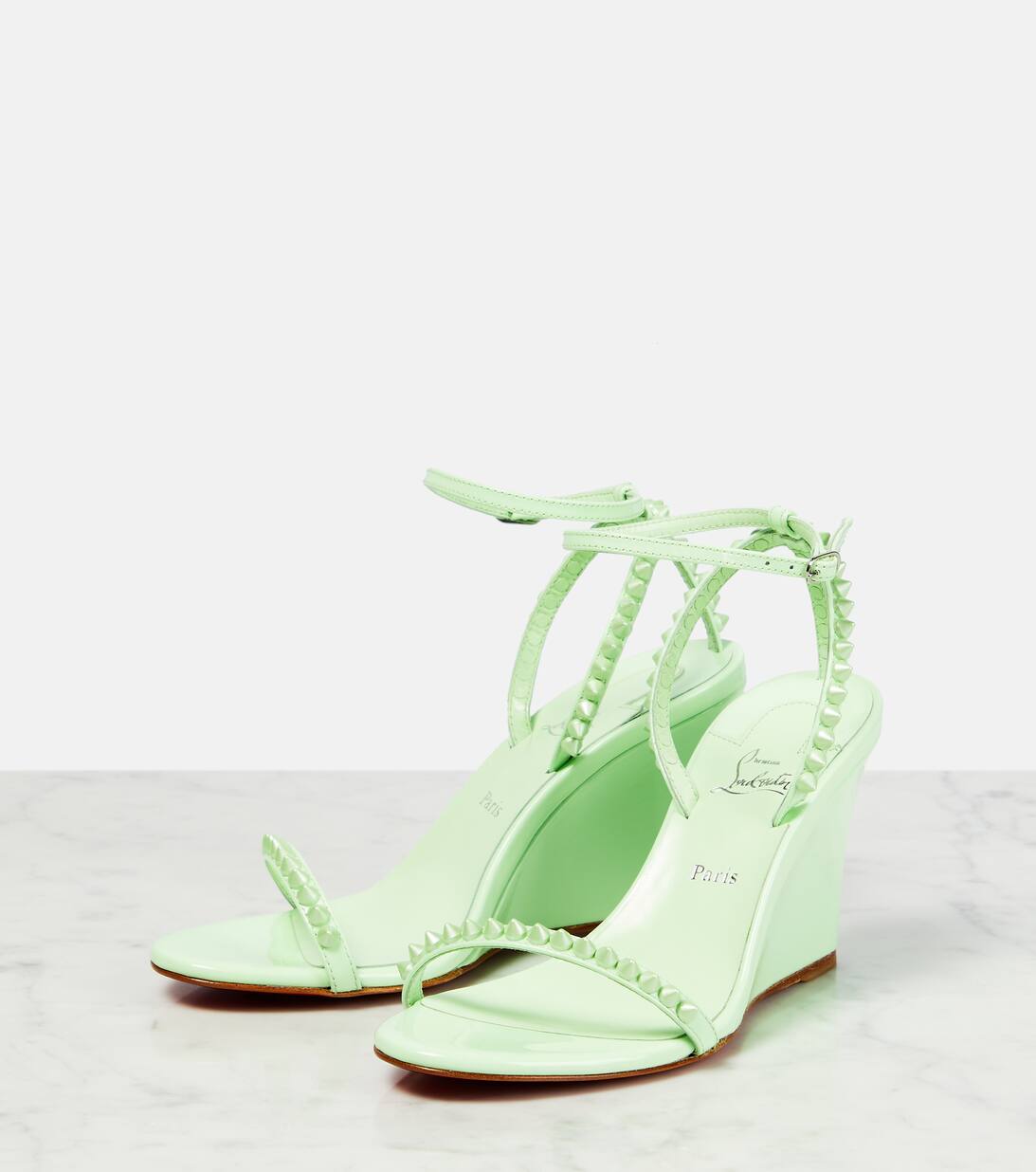 So Me 85 Leather Wedge Sandals in Green - Christian Louboutin | Mytheresa