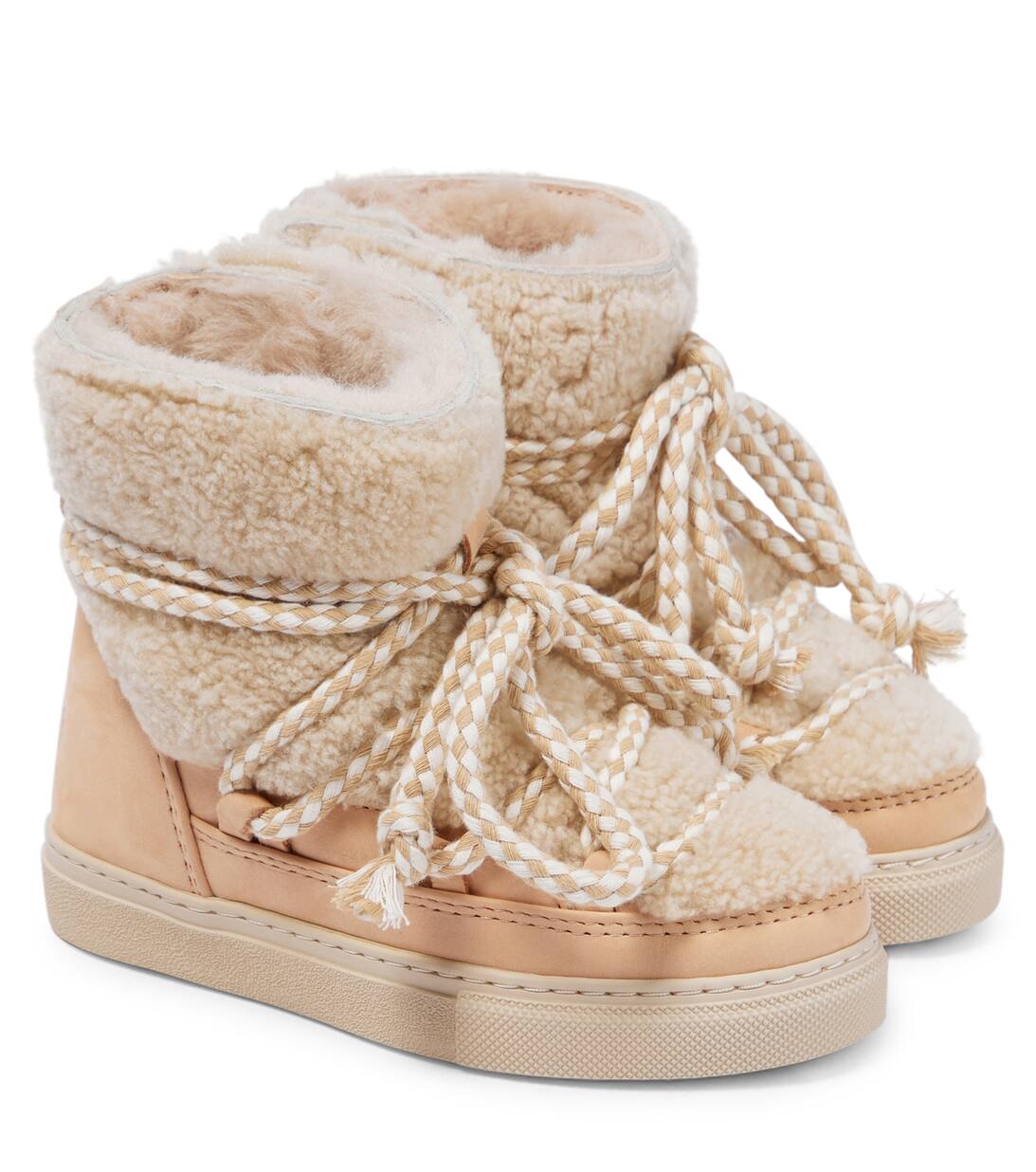 Curly Shearling And Suede Ankle Boots in Beige - Inuikii Kids | Mytheresa