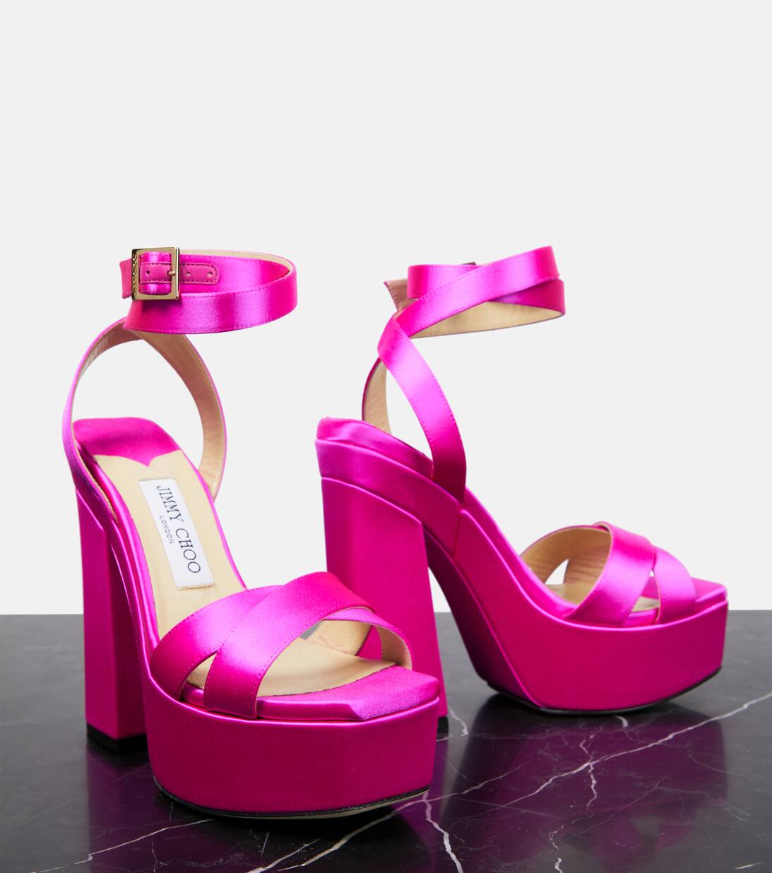 Gaia Satin Platform Sandals in Pink - Jimmy Choo | Mytheresa