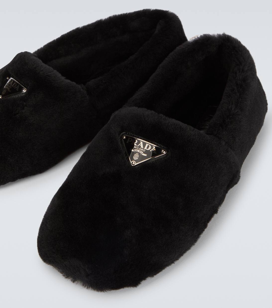 Shearling Slippers in Black - Prada | Mytheresa