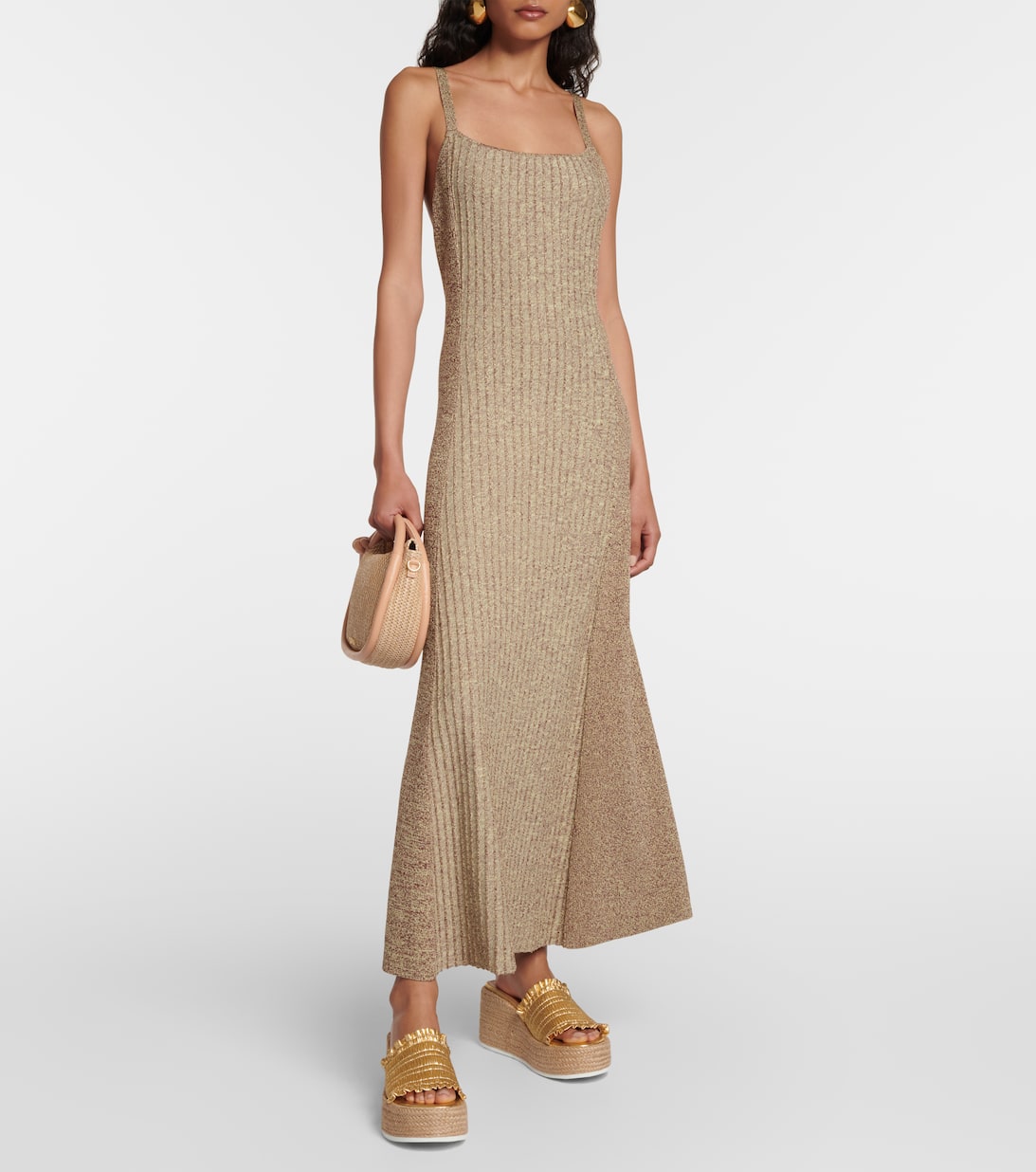 Ribbed Knit Midi Dress in Brown - Ganni | Mytheresa