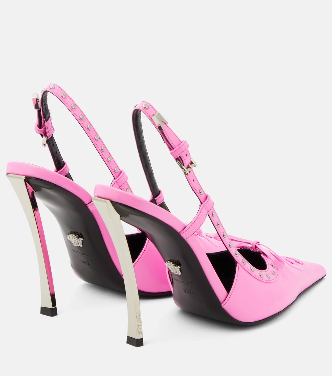 Laced Leather Slingback Pumps in Pink - Versace | Mytheresa