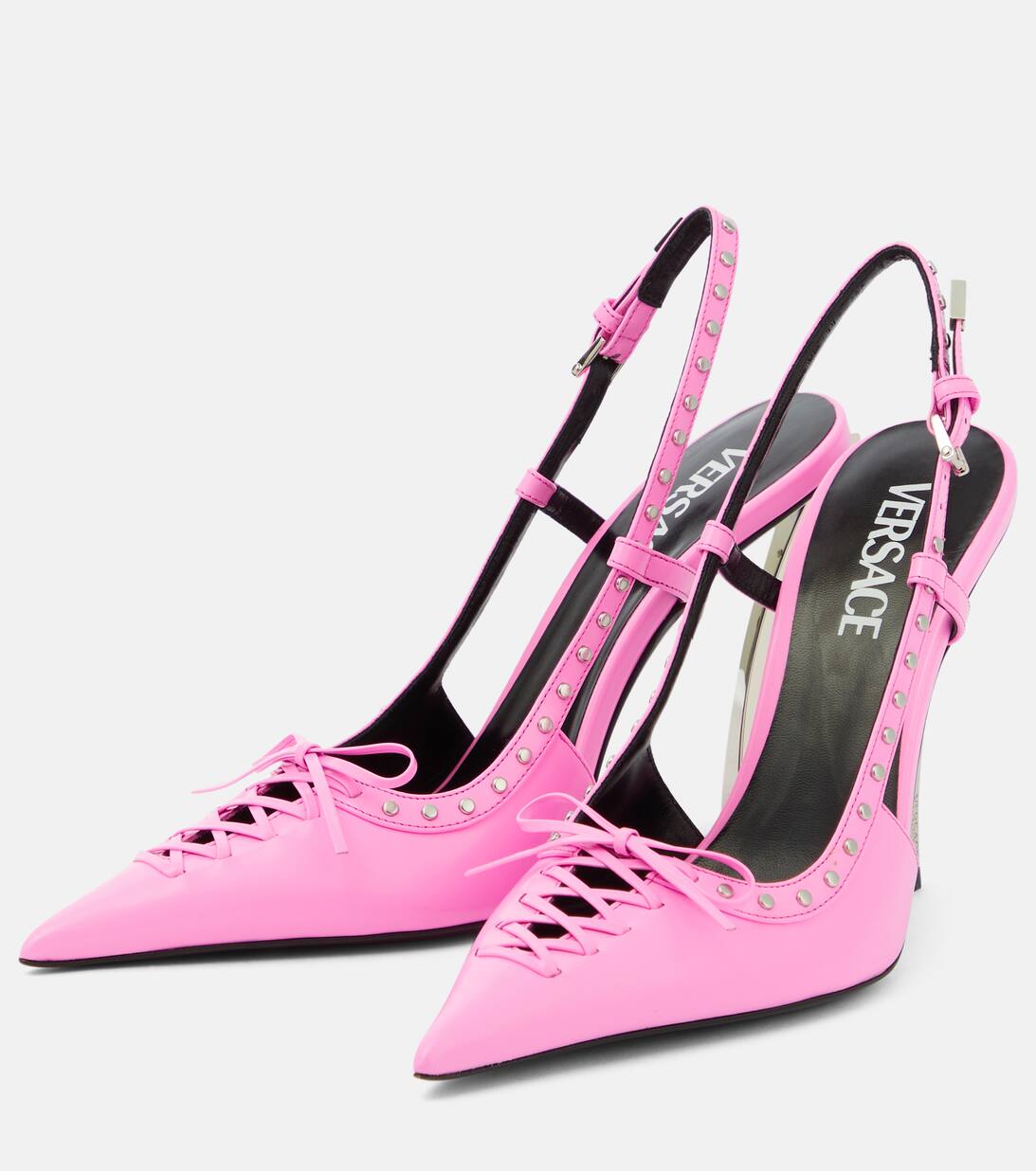 Laced Leather Slingback Pumps in Pink - Versace | Mytheresa