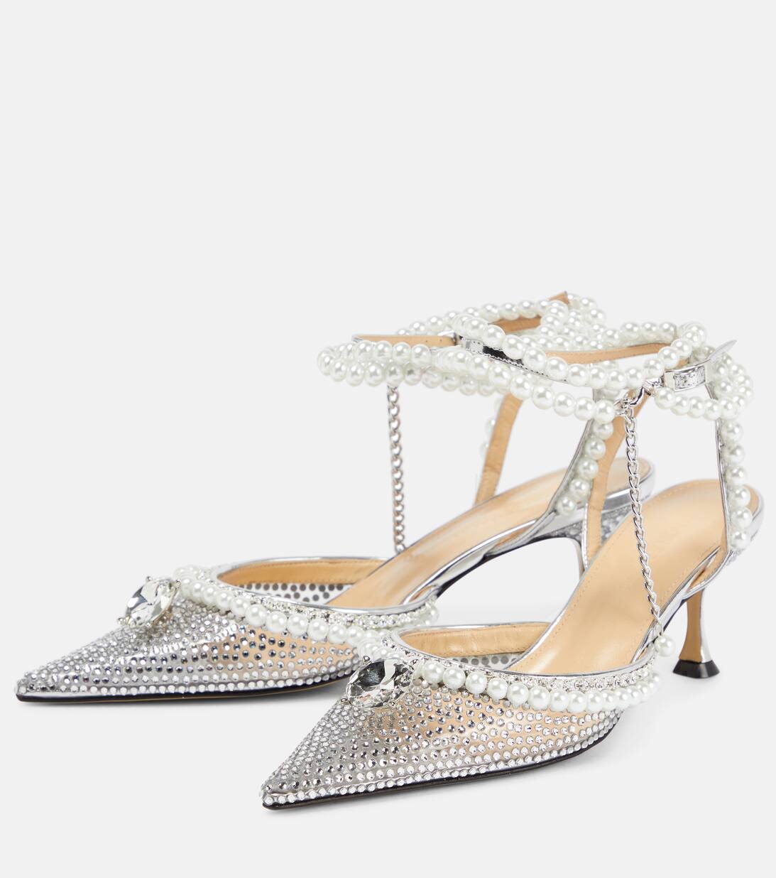 Faux Pearl Embellished PVC Pumps in Silver - Mach Mach | Mytheresa