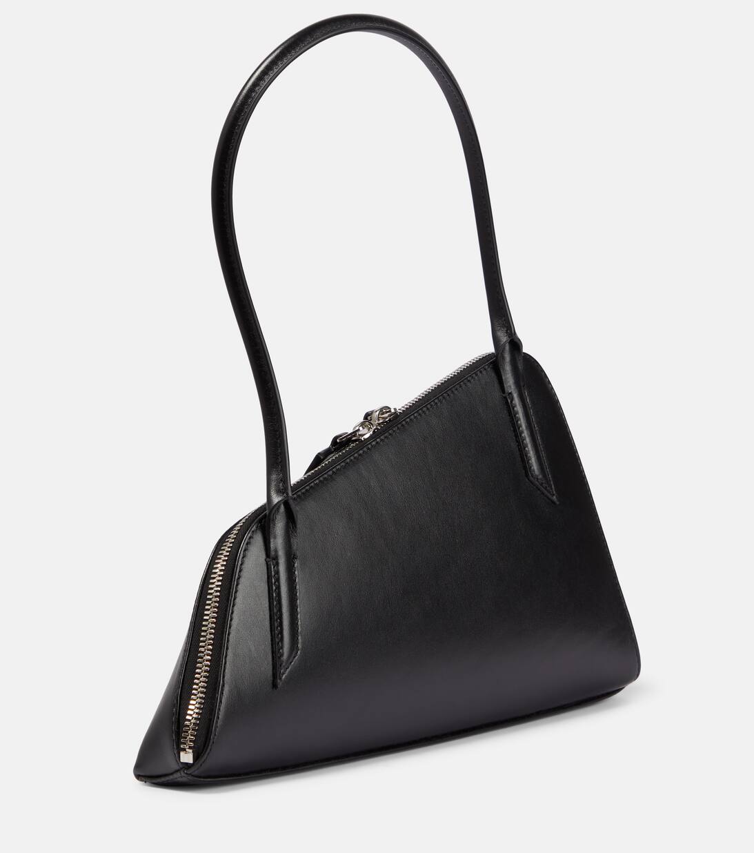 Sunrise Asymmetrical Leather Shoulder Bag in Black - The Attico | Mytheresa
