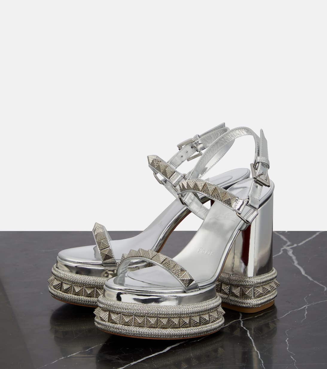 Superaclou Leather Platform Sandals in Silver - Christian Louboutin ...
