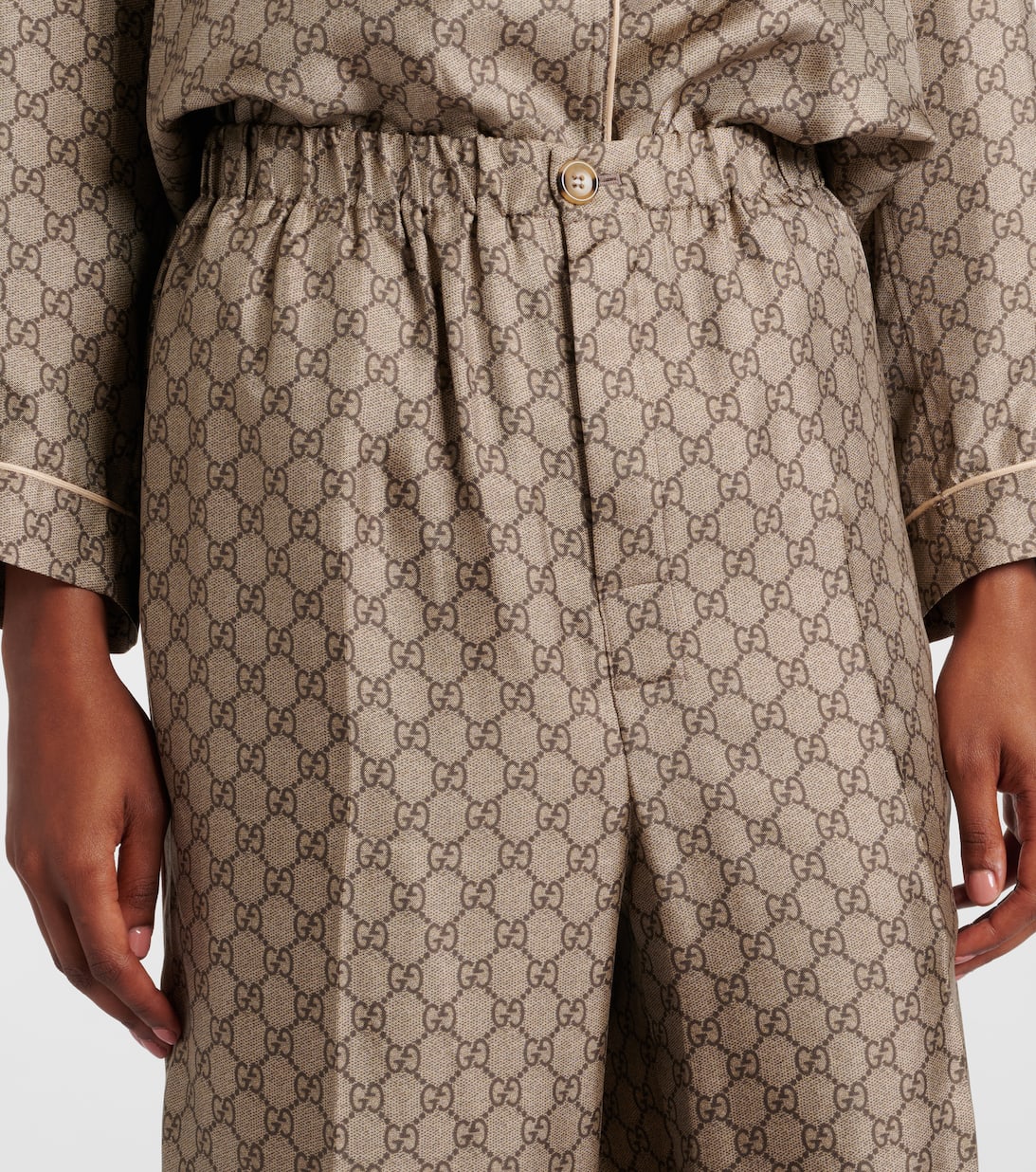 GG Supreme Wide Leg Silk Pants in Brown - Gucci | Mytheresa