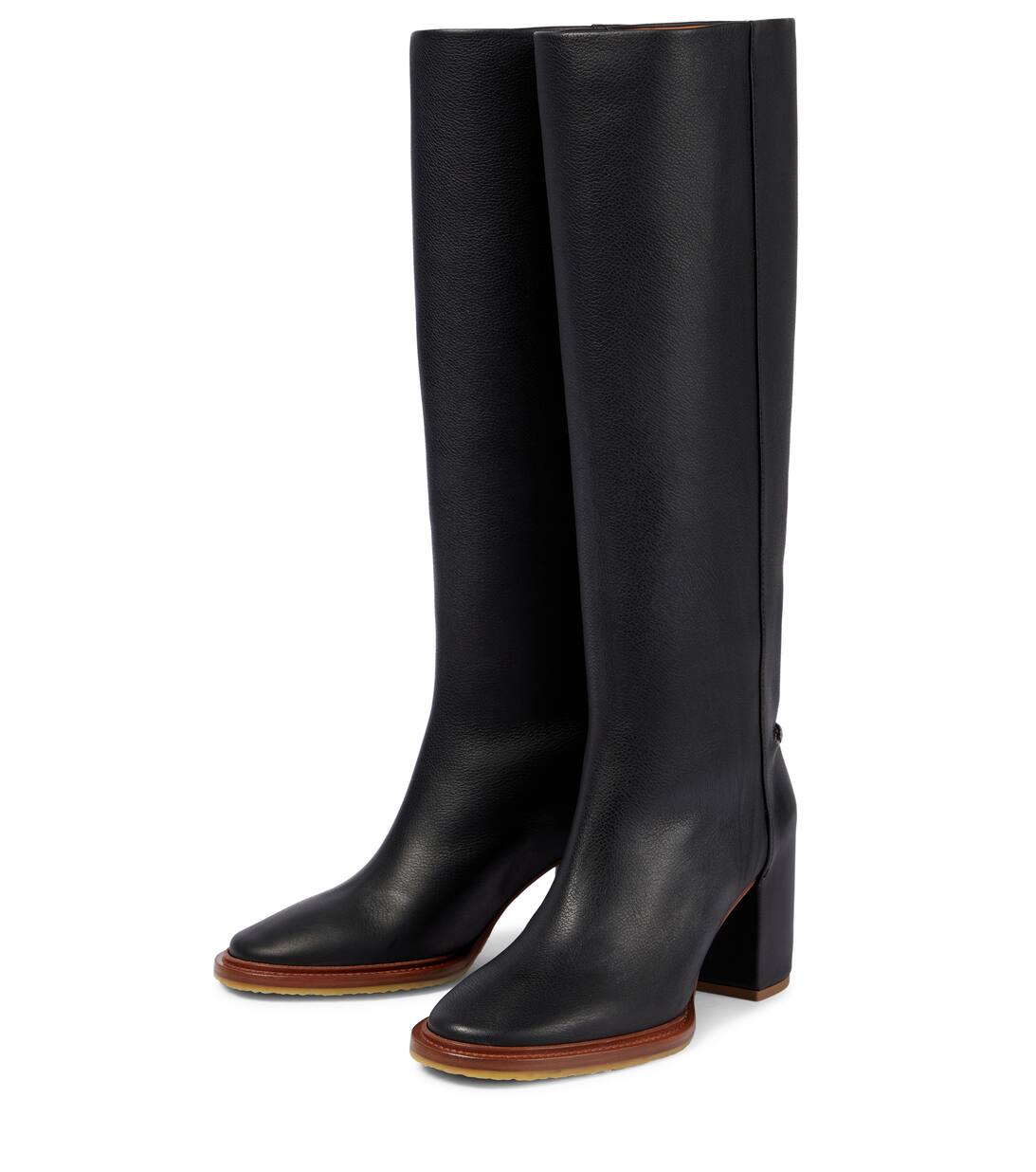 Edith Leather Knee High Boots in Black - Chloe | Mytheresa