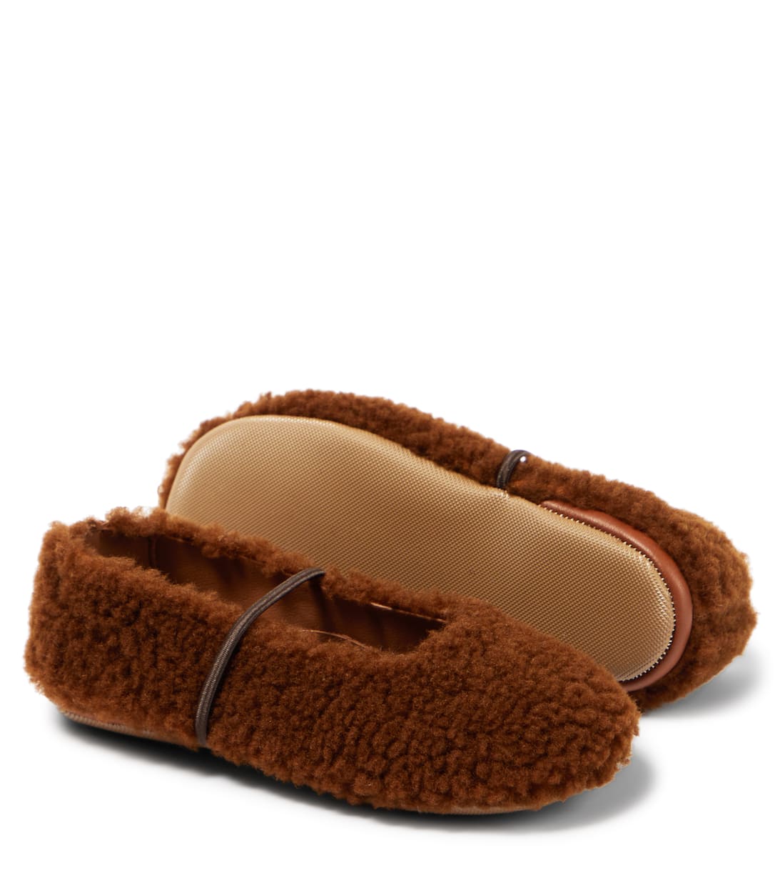 Shearling Ballet Flats in Brown - Pe Pe | Mytheresa