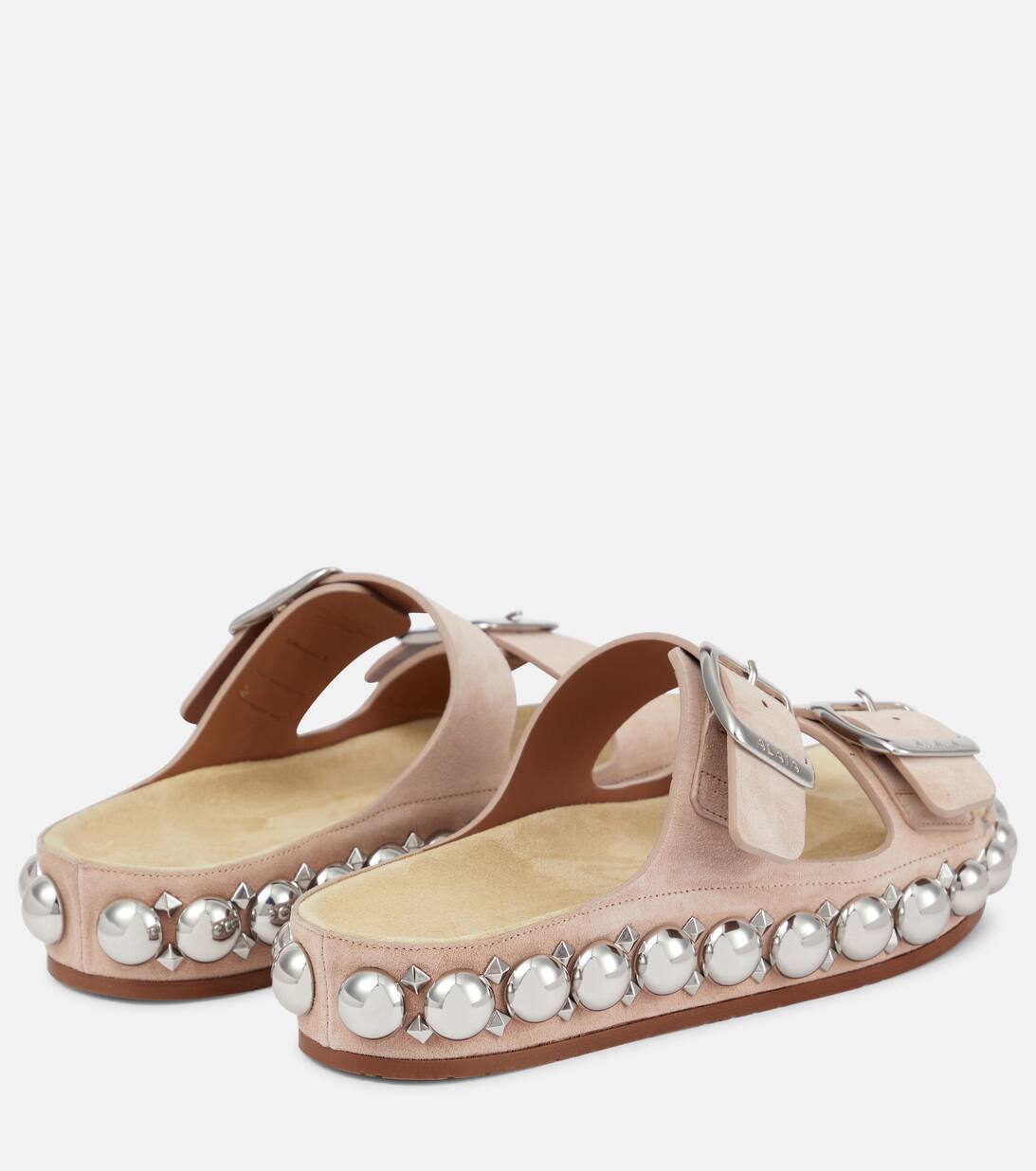 Bombe Embellished Suede Slides in Beige - Alaia | Mytheresa