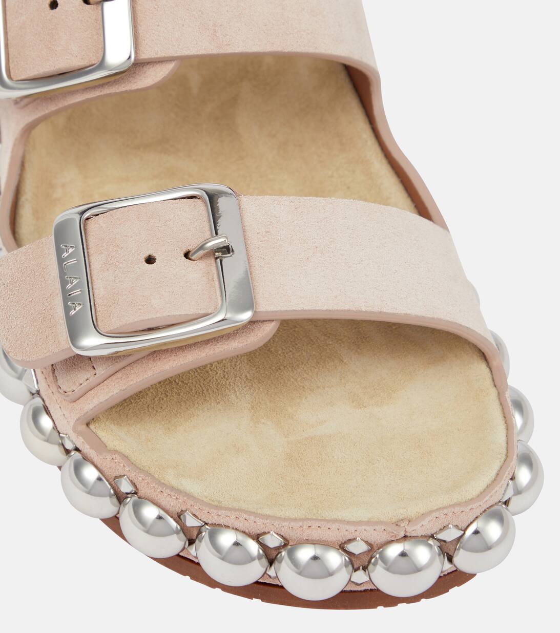 Bombe Embellished Suede Slides in Beige - Alaia | Mytheresa