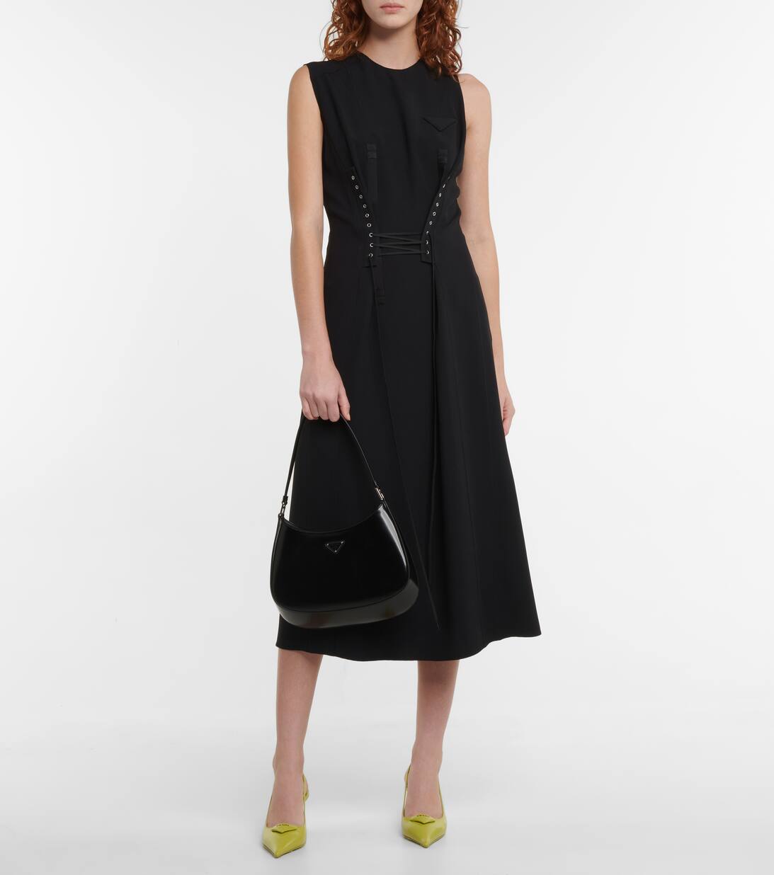 Tie Fastened Midi Dress in Black - Prada | Mytheresa