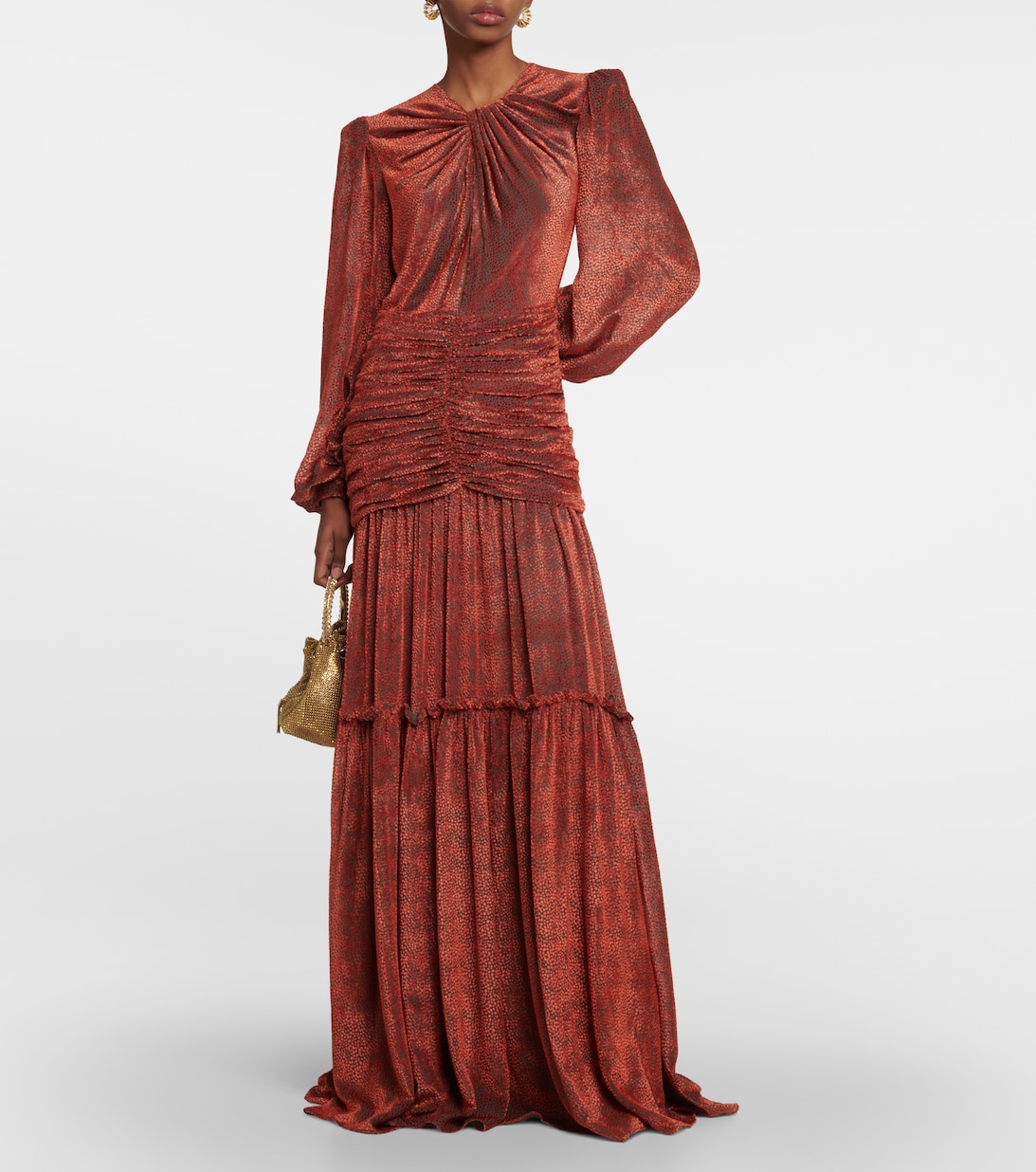 Sabrina Velvet Devore Gown in Orange - Costarellos | Mytheresa