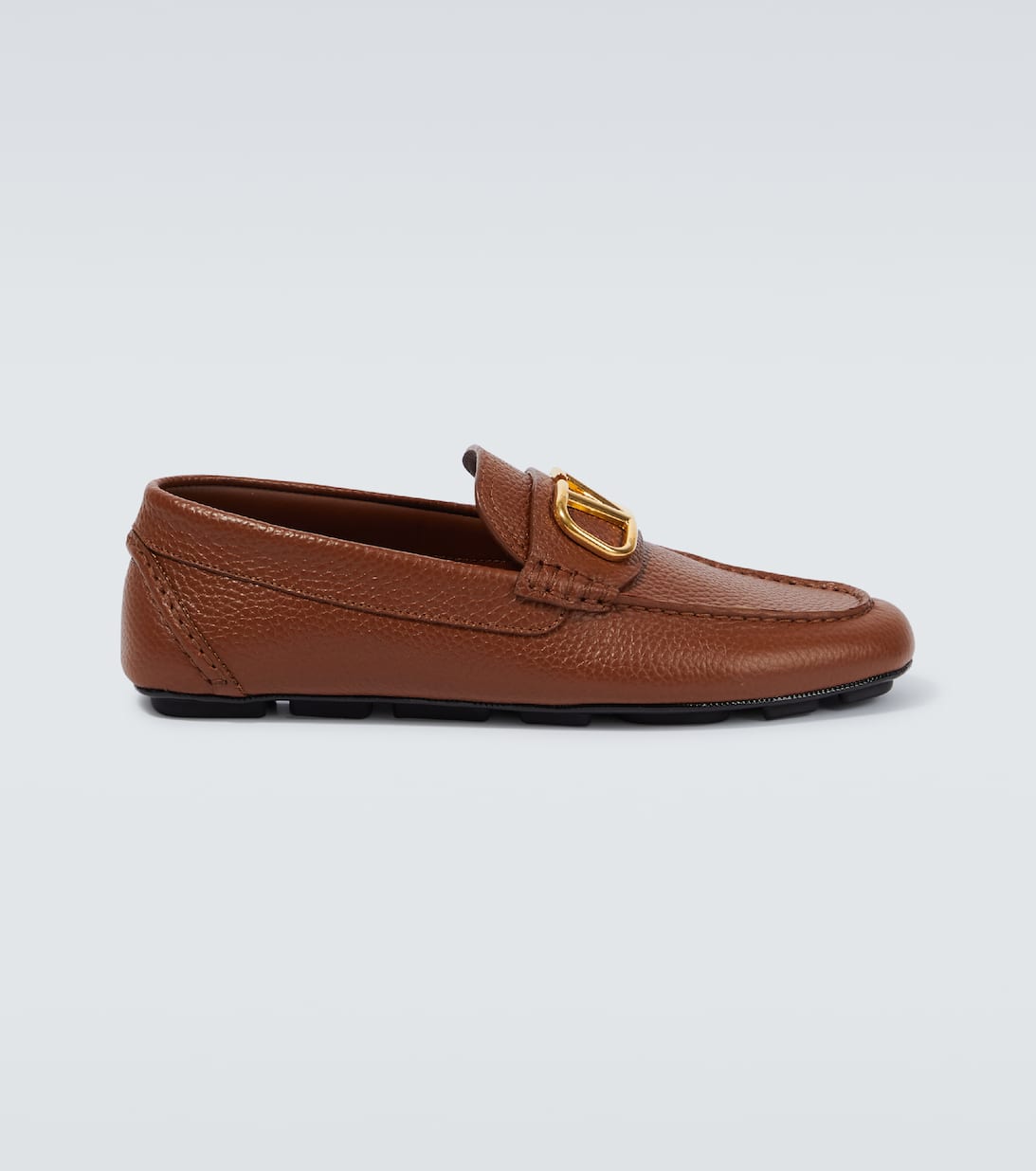 V Logo Leather Loafers in Brown - Valentino Garavani | Mytheresa