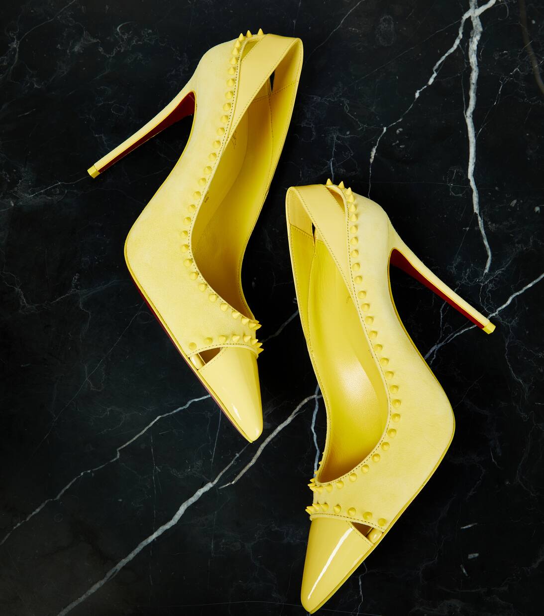 Duvette Spikes 100 Suede Pumps in Yellow - Christian Louboutin | Mytheresa