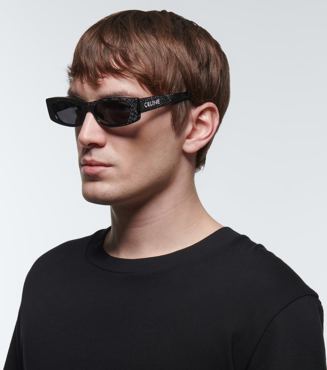 Crystal Embellished Rectangular Sunglasses in Black - Celine Eyewear ...