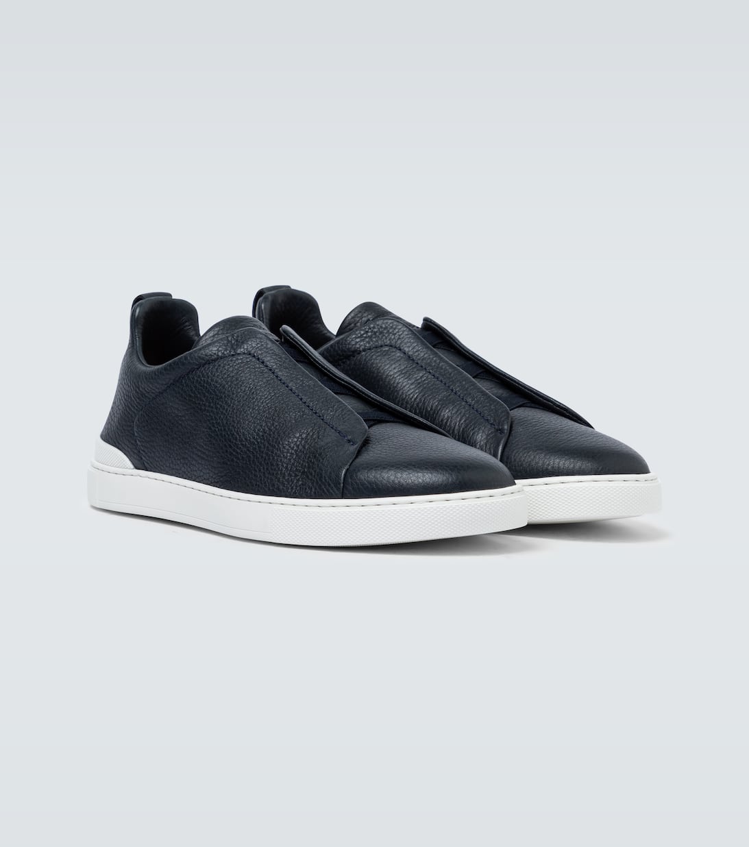 Leather Sneakers With Concealed Laces in Blue - Zegna | Mytheresa