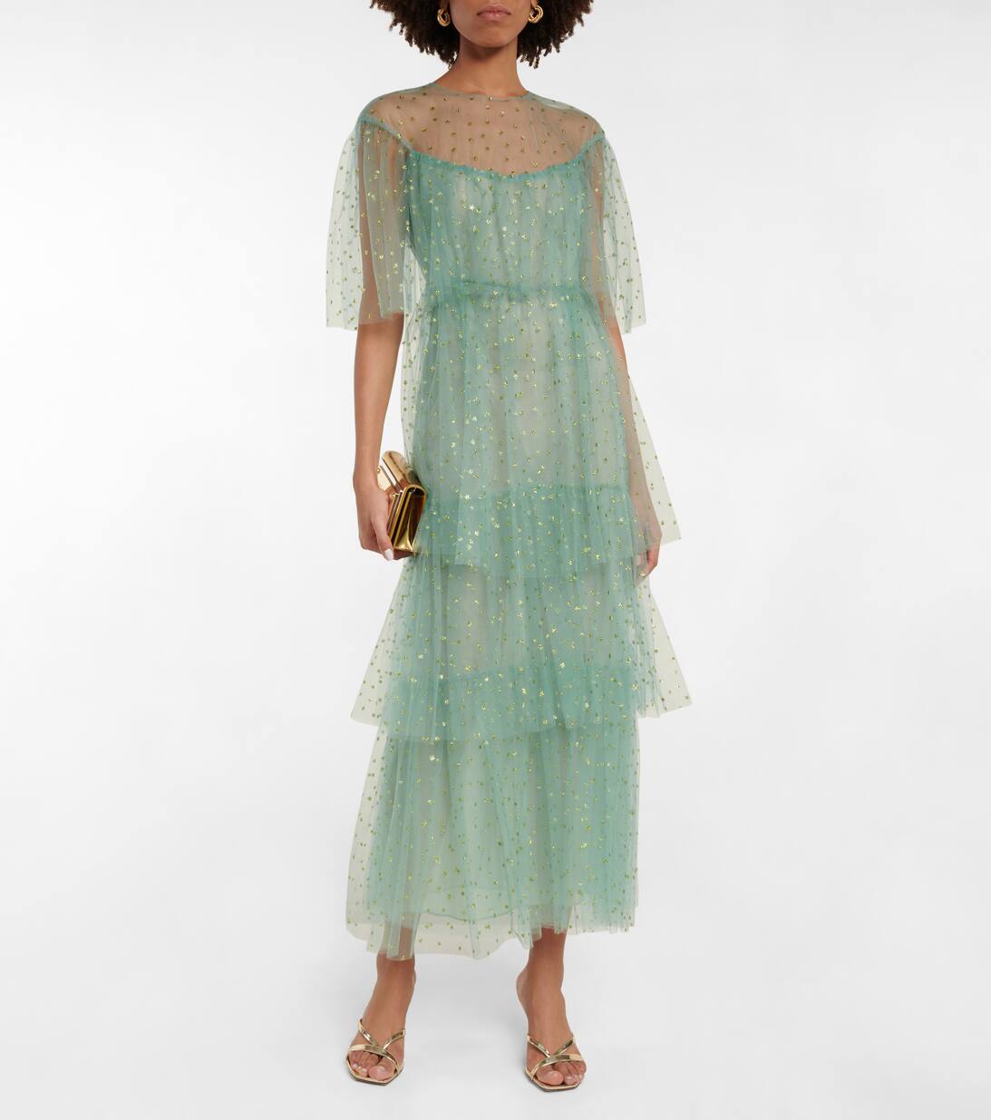 Embellished Tulle Midi Dress in Green - Monique Lhuillier | Mytheresa