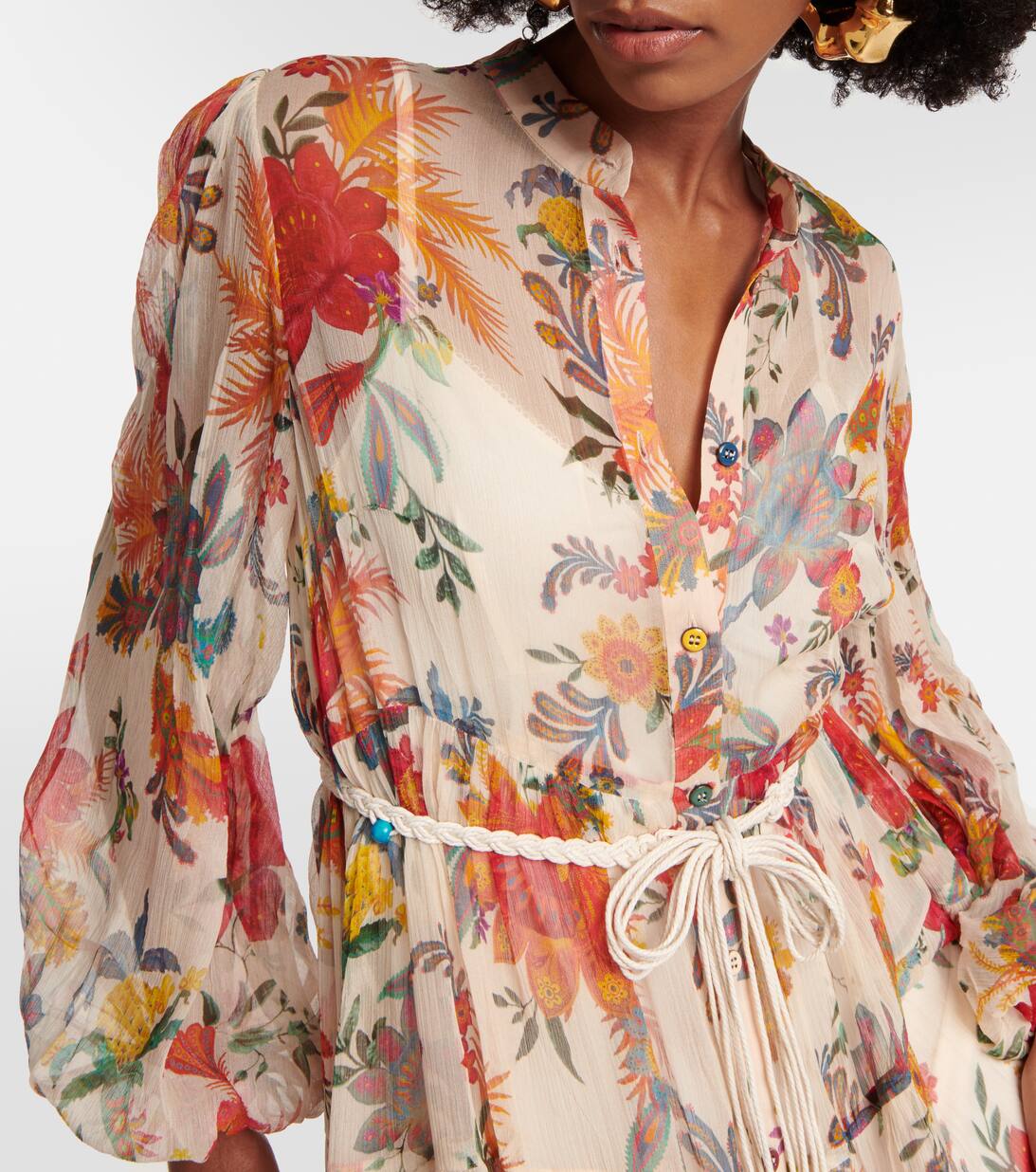 Ginger Floral Silk Midi Dress in Beige - Zimmermann | Mytheresa