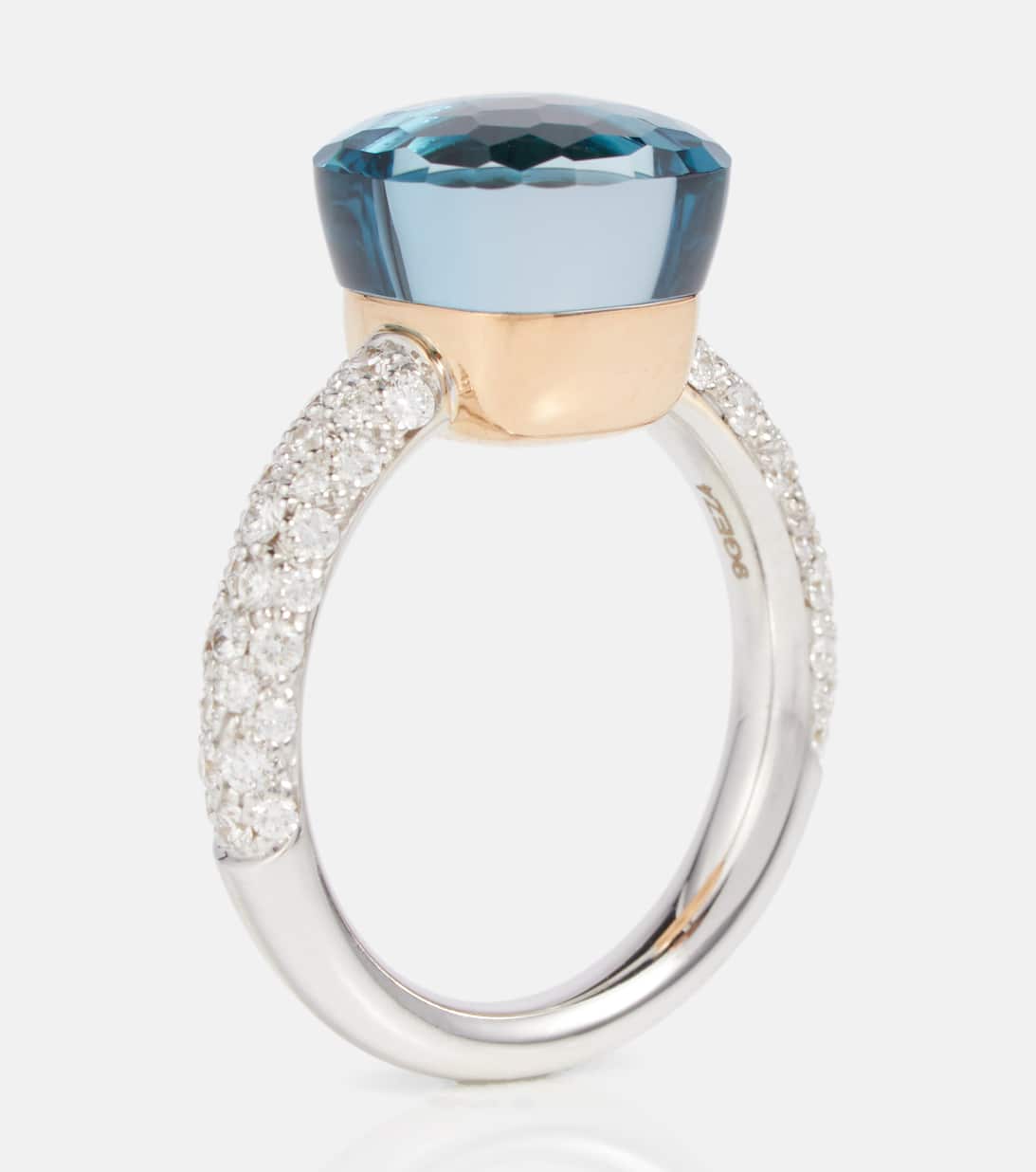 Anello Nudo In Oro 18 Kt Con Topazio London Blu E Diamanti in Azzurro ...